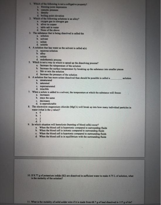 Solved 1. Which of the following is not colligative | Chegg.com