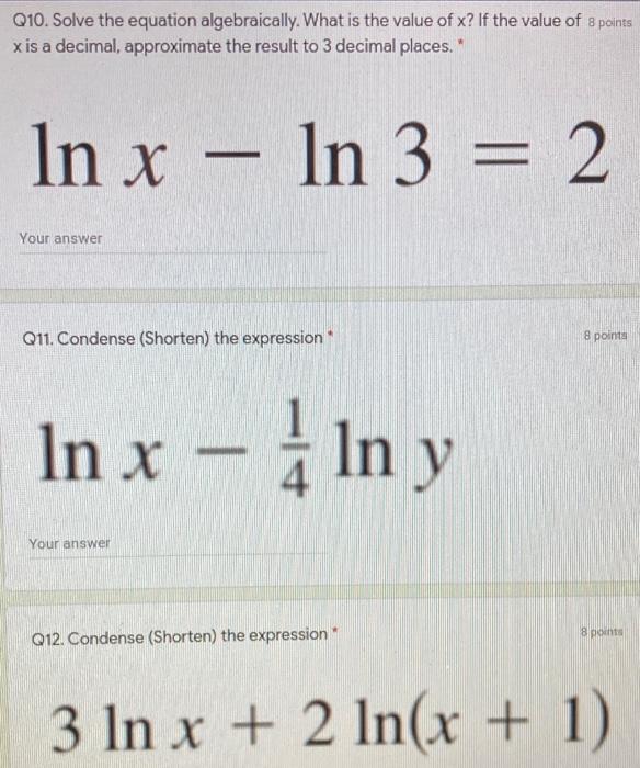 Solved Q10. Solve the equation algebraically. What is the | Chegg.com