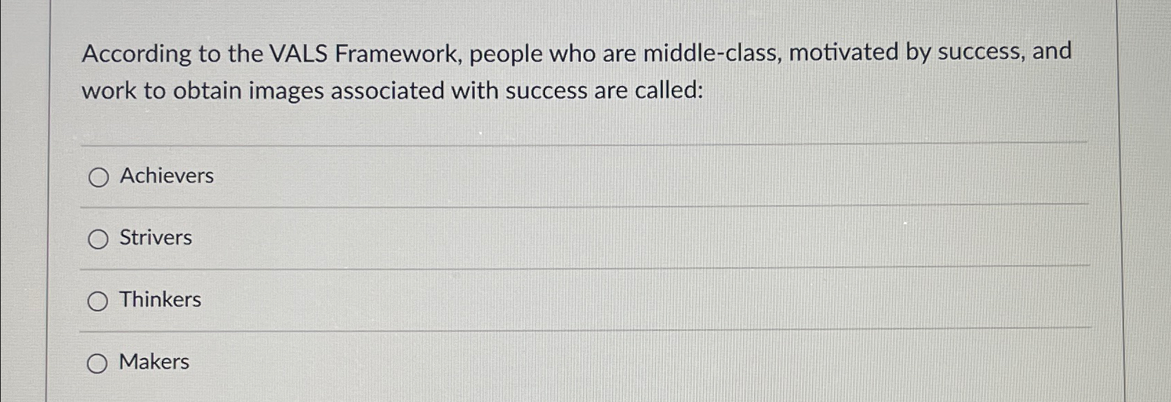 Solved According to the VALS Framework, people who are | Chegg.com
