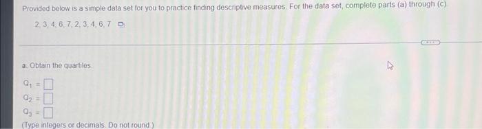 Solved Provided below is a simple data set for you to | Chegg.com