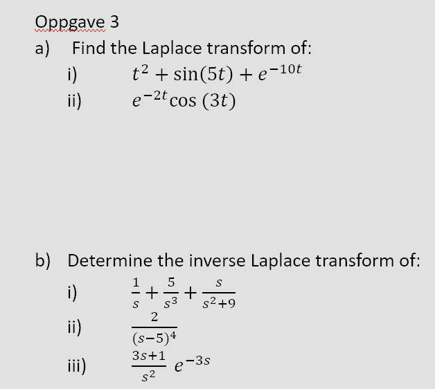 Oppgave 3a) ﻿Find the Laplace transform | Chegg.com