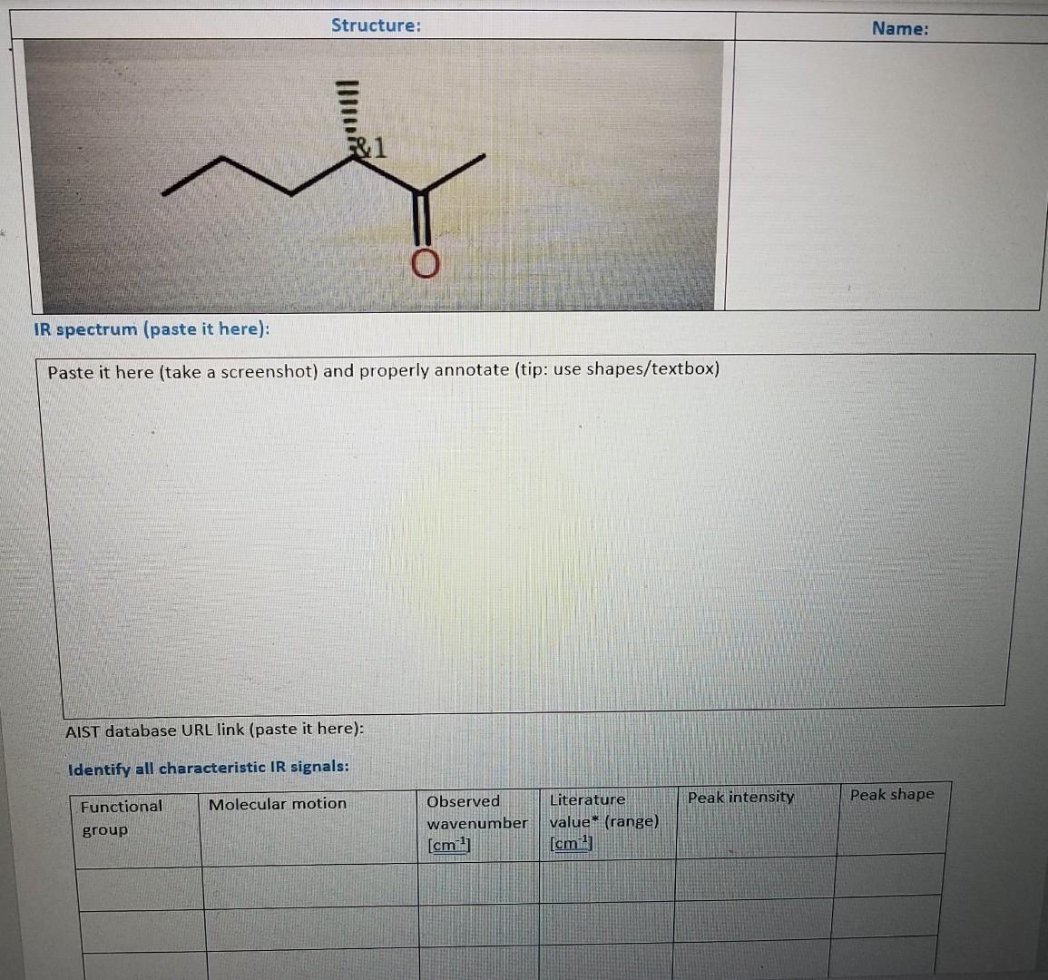Solved Structure: Name: IR spectrum (paste it here): Paste | Chegg.com