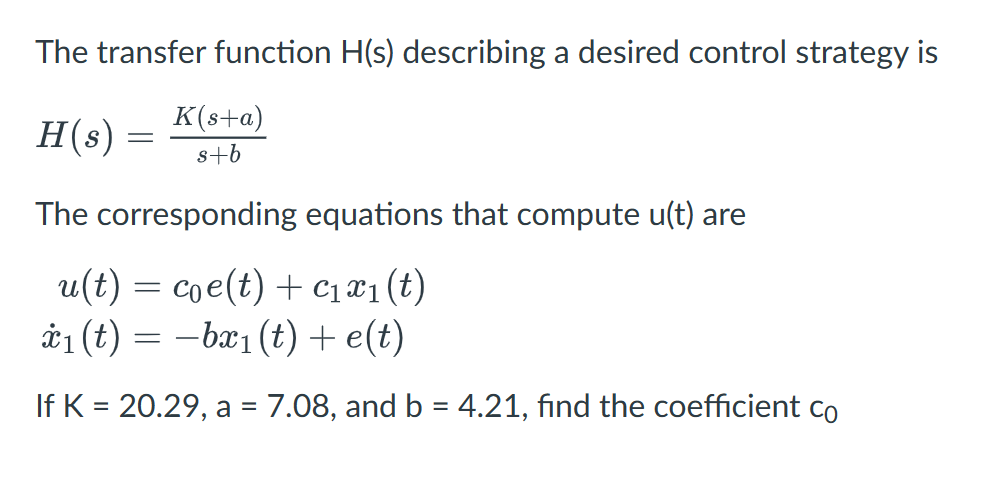 Solved The transfer function H(s) ﻿describing a desired | Chegg.com