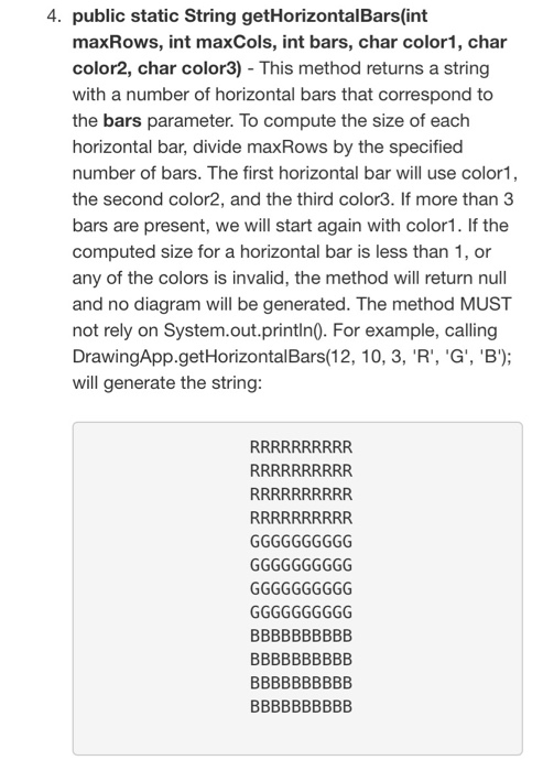 Solved 4. public static String getHorizontalBars(int | Chegg.com