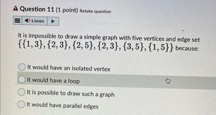 Solved It is impossible to draw a simple graph with five | Chegg.com