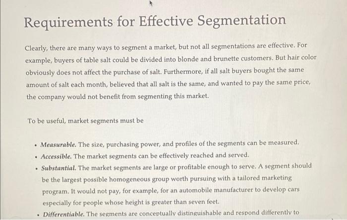 Solved the effective segmentation include substantial | Chegg.com