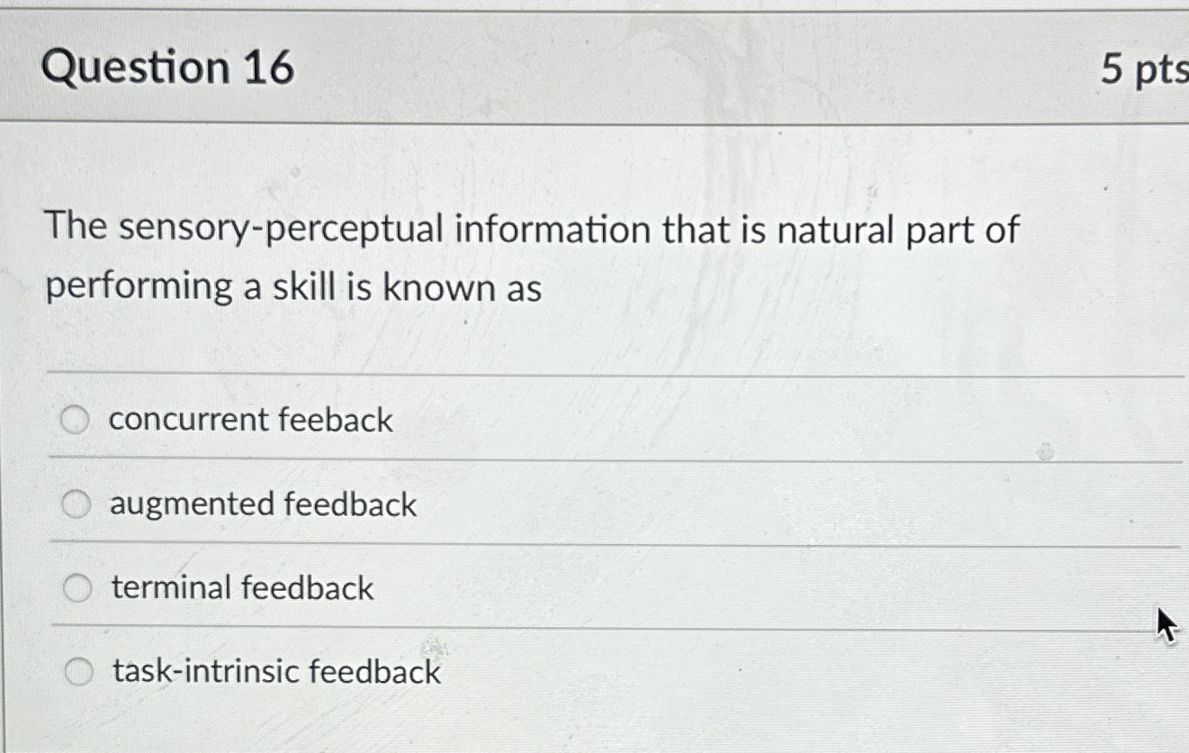 Solved Question 165 ﻿ptsThe sensory-perceptual information | Chegg.com