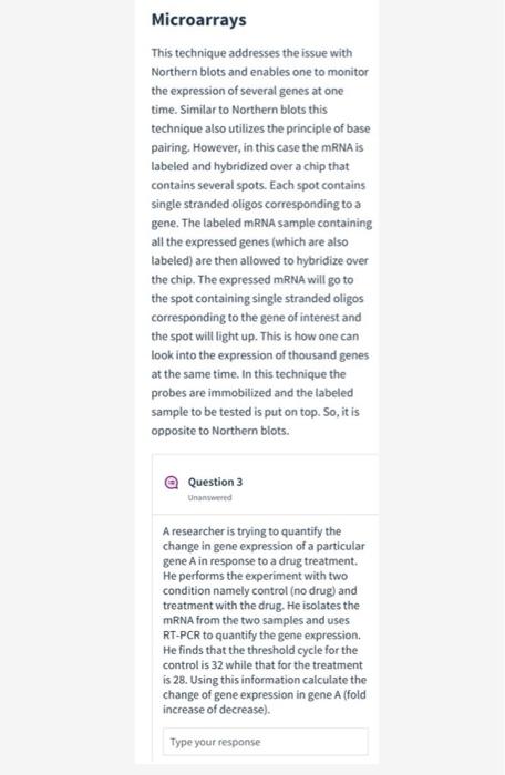 Solved Microarrays This technique addresses the issue with | Chegg.com