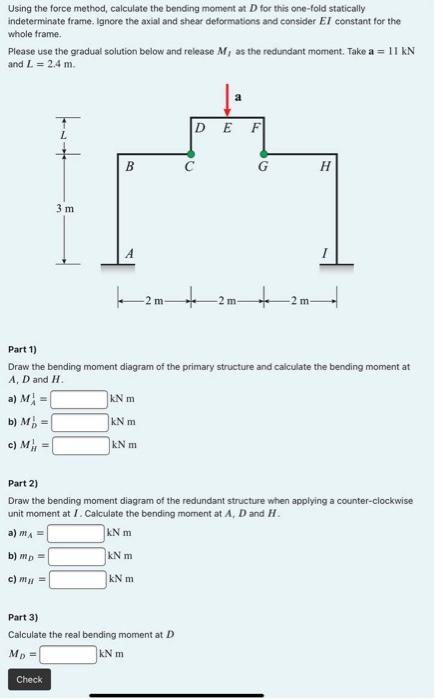 Solved Using the force method, calculate the bending moment | Chegg.com
