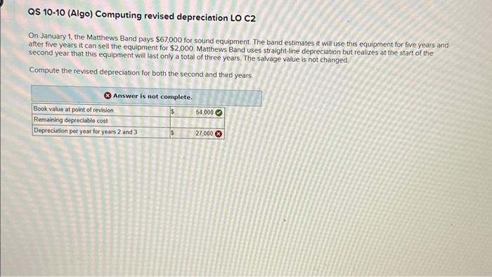 Solved Qs 10-10 (algo) Computing Revised Depreciation Lo C2 
