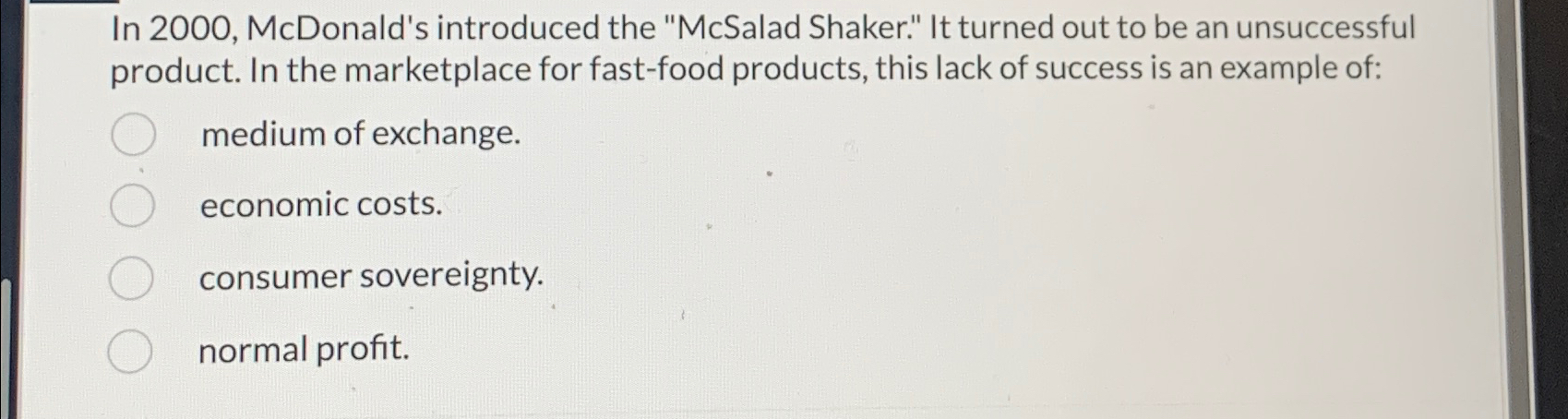 Solved In 2000, ﻿McDonald's introduced the "McSalad Shaker." | Chegg.com