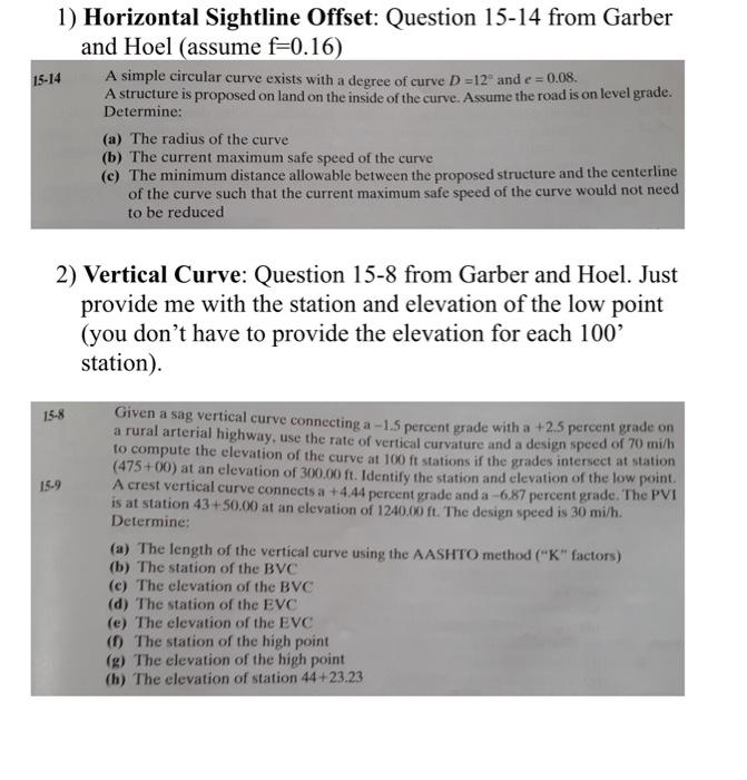 Solved 1) Horizontal Sightline Offset: Question 15-14 from | Chegg.com