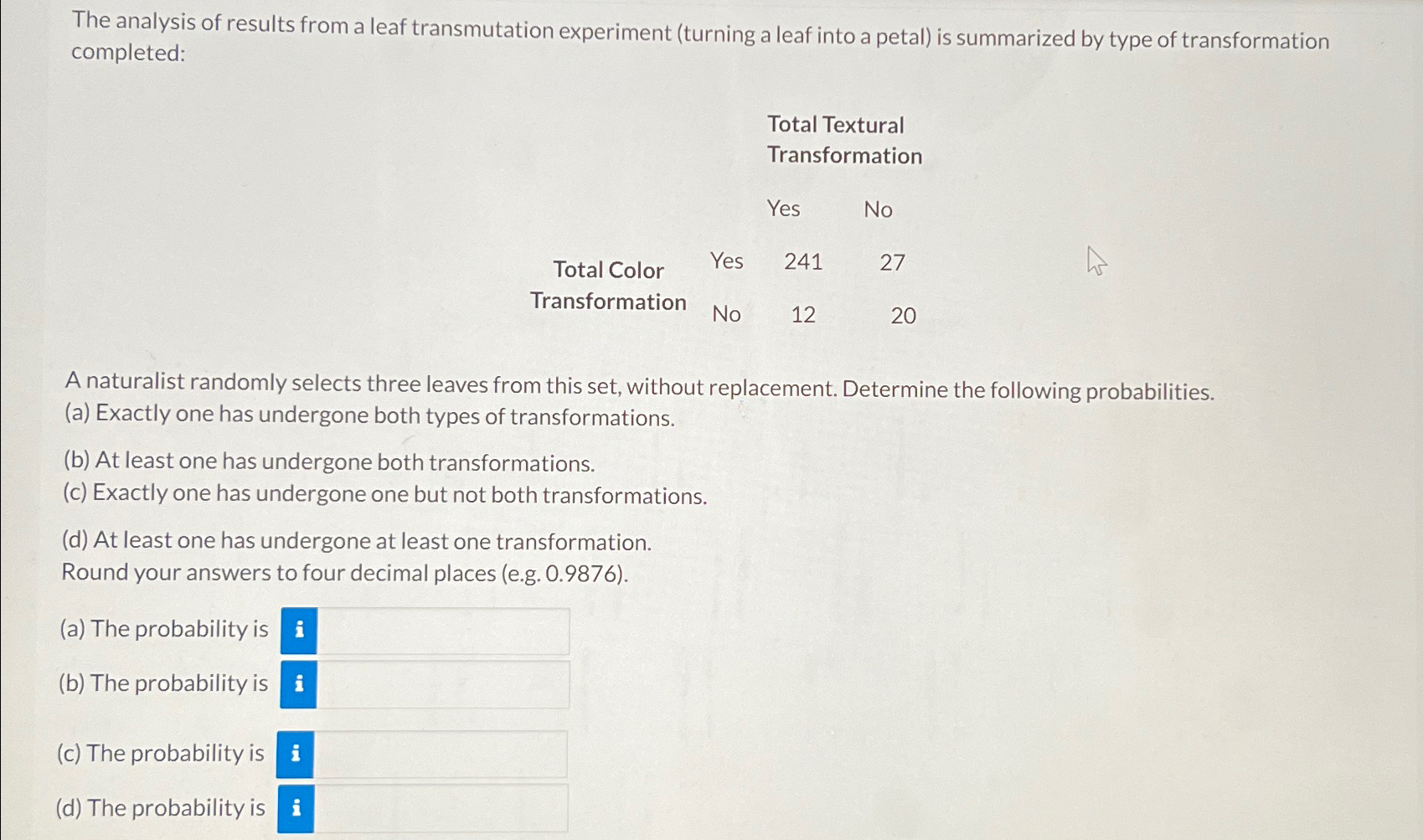 Solved The analysis of results from a leaf transmutation | Chegg.com