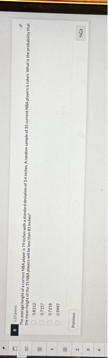 Solved 125 points The average height of a current NBA player | Chegg.com