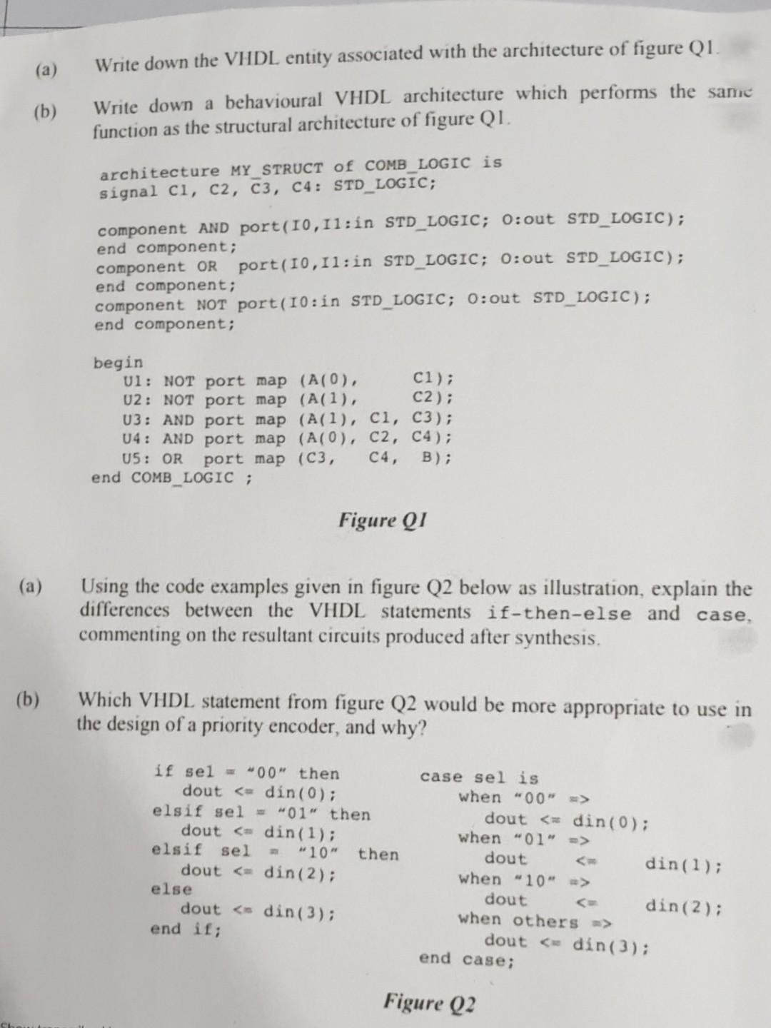 Solved (a) Write down the VHDL entity associated with the | Chegg.com