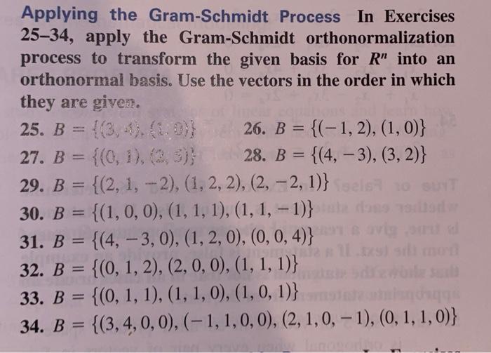 Solved Applying the Gram-Schmidt Process In Exercises 25–34, | Chegg.com
