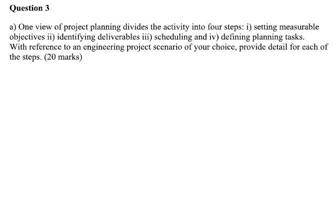 Solved Question 3a) ﻿One view of project planning divides | Chegg.com