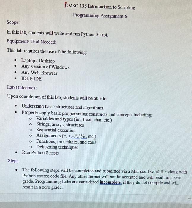 Solved EMSC 135 Introduction to Scripting Programming | Chegg.com