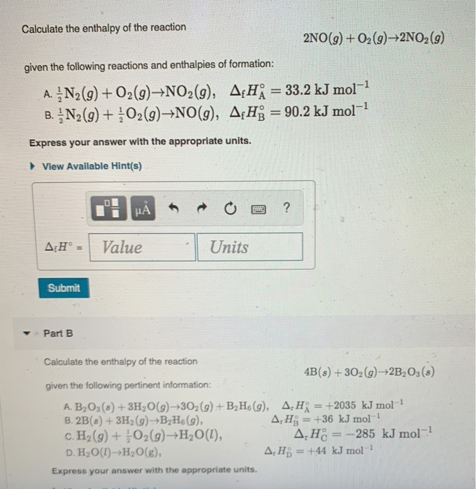 Solved Calculate the enthalpy of the reaction 2NO(g) + | Chegg.com