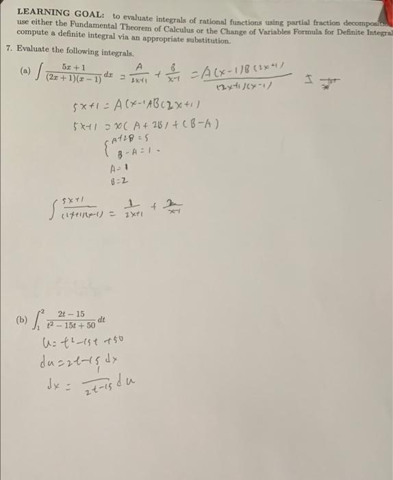 Solved LEARNING GOAL: to evaluate integrals of rational | Chegg.com