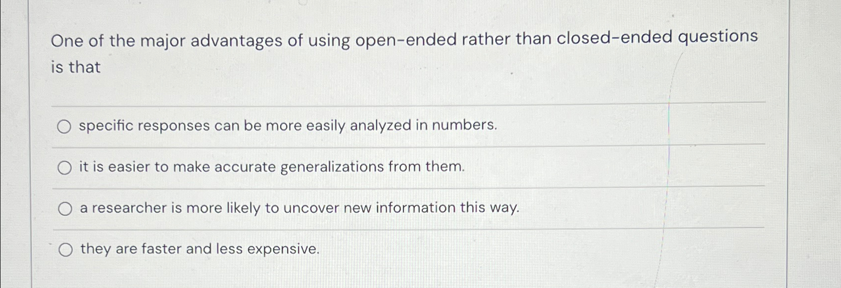 Solved One of the major advantages of using open-ended | Chegg.com