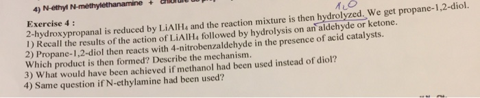 Solved Exercise 4: 4) N-ethyl N-methylethanamine + CHE ALO | Chegg.com