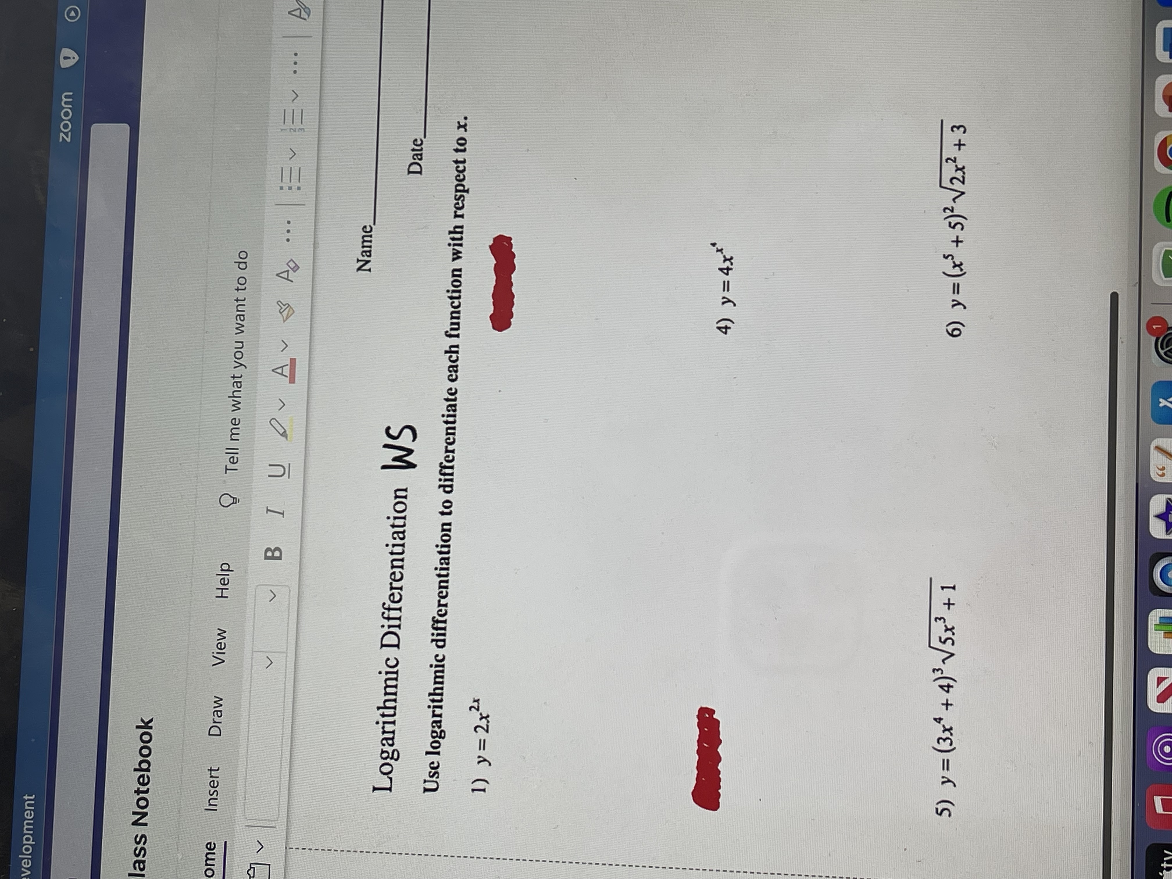 Solved NameLogarithmic Differentiation WSUse logarithmic | Chegg.com
