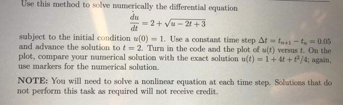 Solved #2 The implicit, backward Euler method for the | Chegg.com