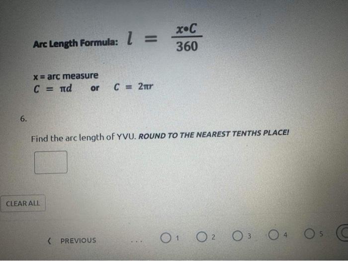 Solved XV=24 meters Arc Length Formula: l=360x⋅CArc Length | Chegg.com