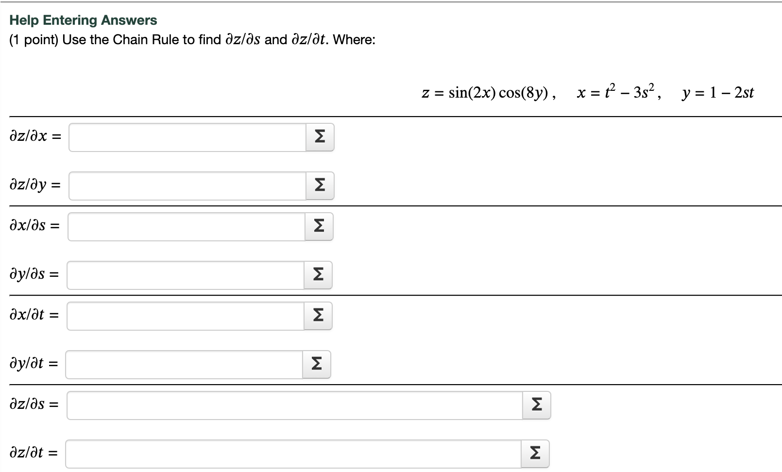 Solved Help Entering Answers(1 ﻿point) ﻿Use the Chain Rule | Chegg.com