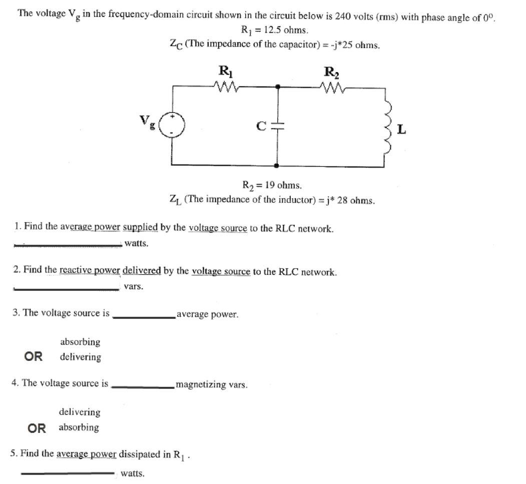 Solved The voltage Vg in the frequency-domain circuit shown | Chegg.com