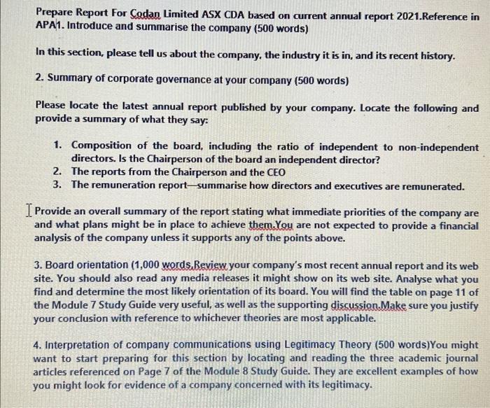 Solved Prepare Report For Codan Limited ASX CDA based on | Chegg.com