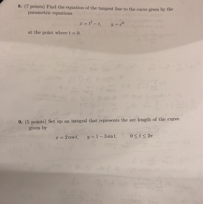 Solved 8. (7 points) Find the equation of the tangent line | Chegg.com