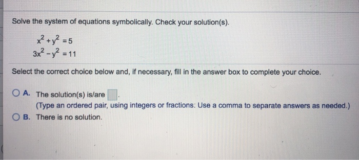 Solved Solve the system of equations symbolically. Check | Chegg.com
