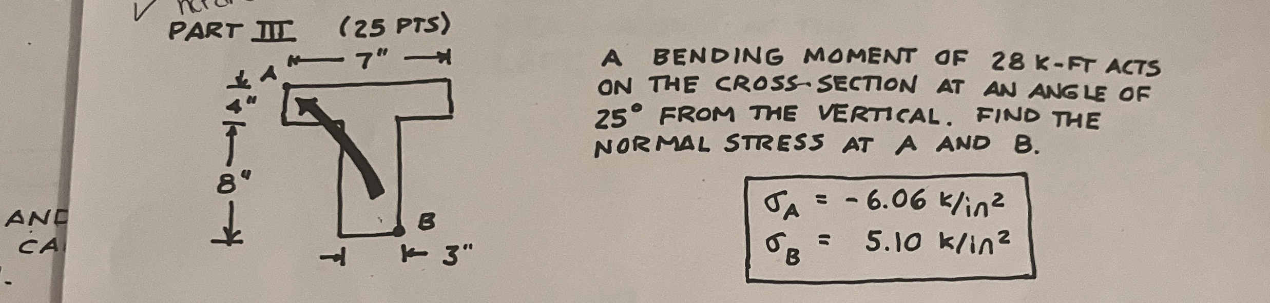 Solved PART III (25 ﻿PTS)A BENDING MOMENT OF 28 ﻿K -FT ACTS | Chegg.com