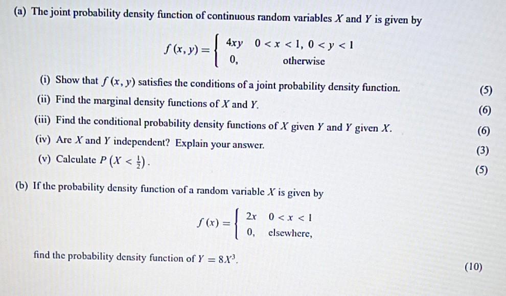 Solved (a) The joint probability density function of | Chegg.com
