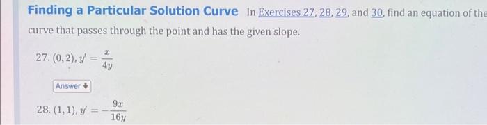 Solved Finding a Particular Solution Curve in Exercises 27, | Chegg.com