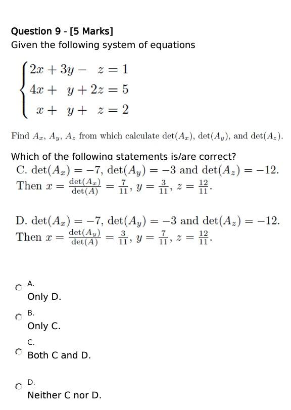 Solved Question 9 - [5 Marks] Given the following system of | Chegg.com