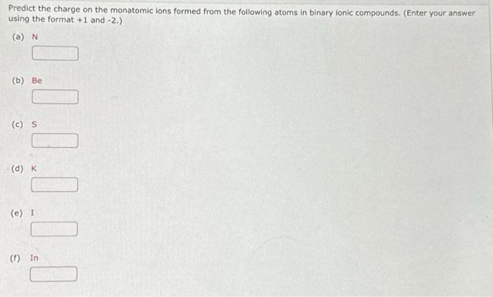Solved Predict the charge on the monatomic ions formed from | Chegg.com