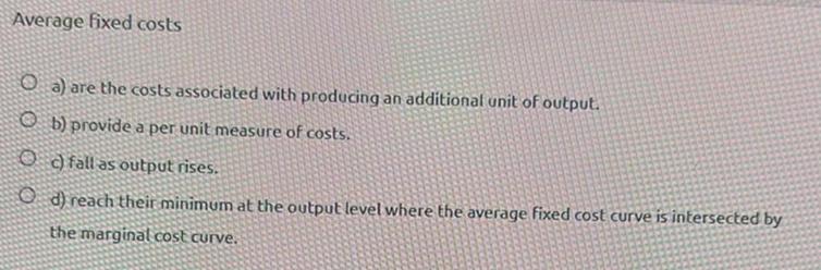 Solved Average fixed costsa) ﻿are the costs associated with | Chegg.com