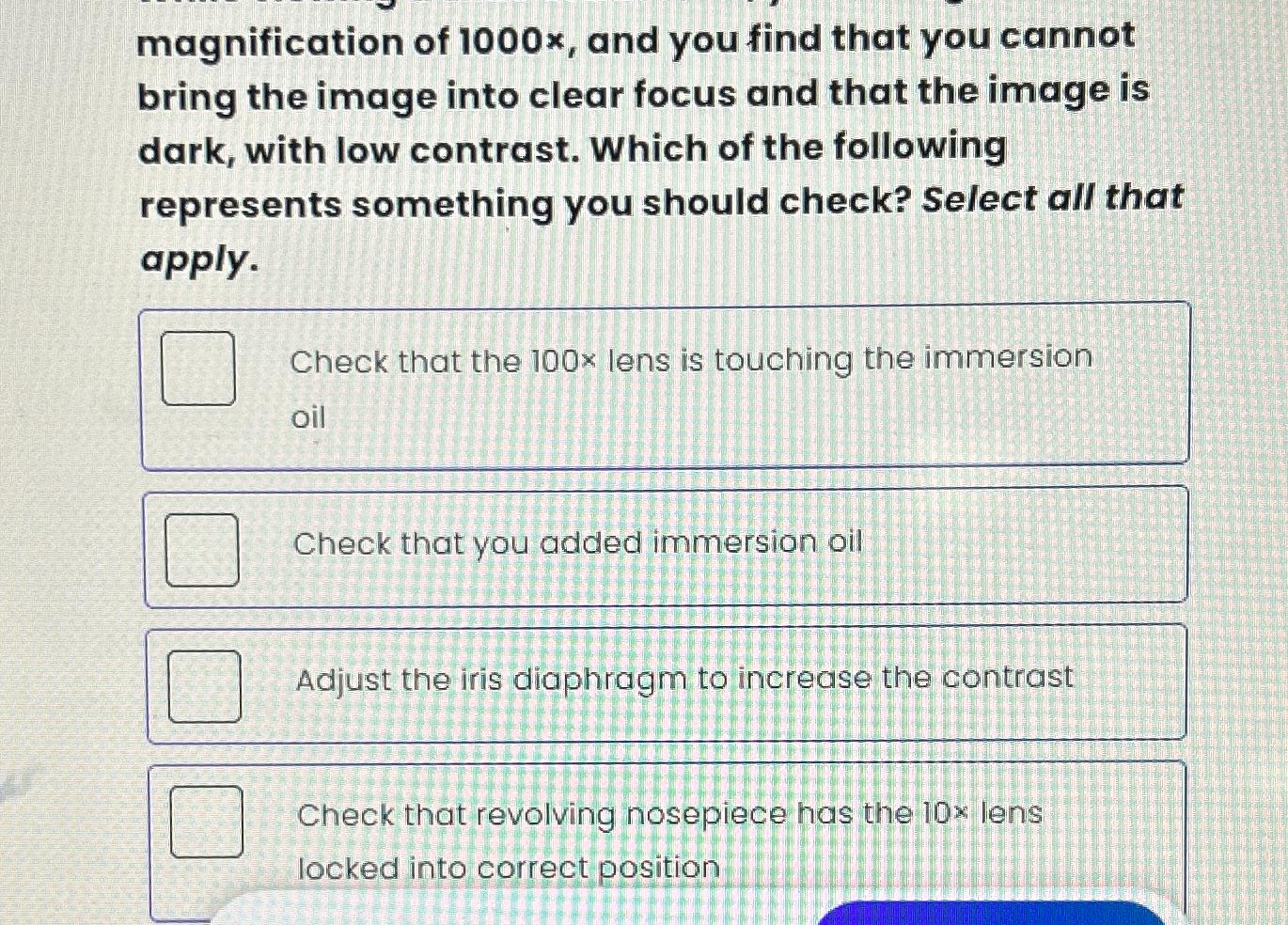 Solved magnification of 1000x, ﻿and you find that you cannot | Chegg.com