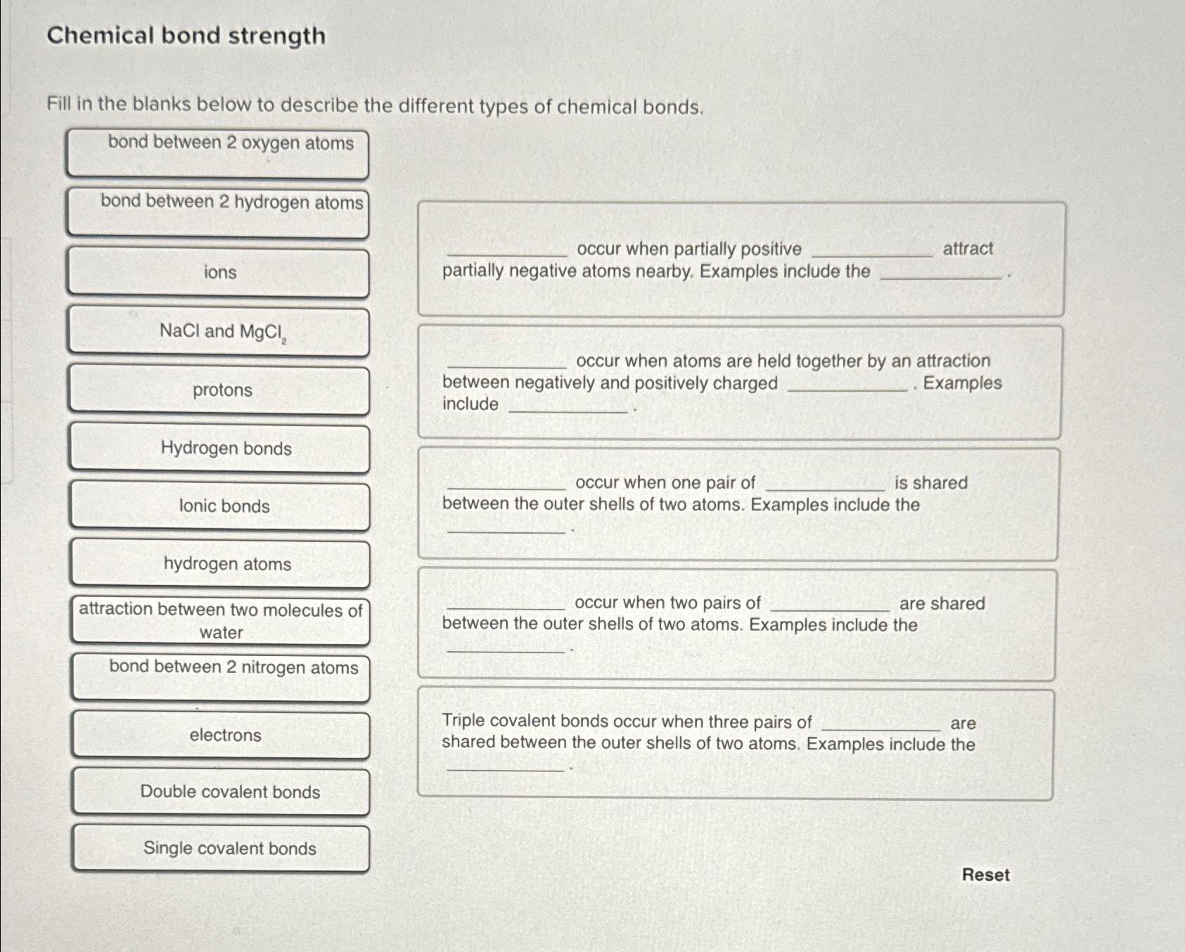 Solved Chemical bond strengthFill in the blanks below to | Chegg.com