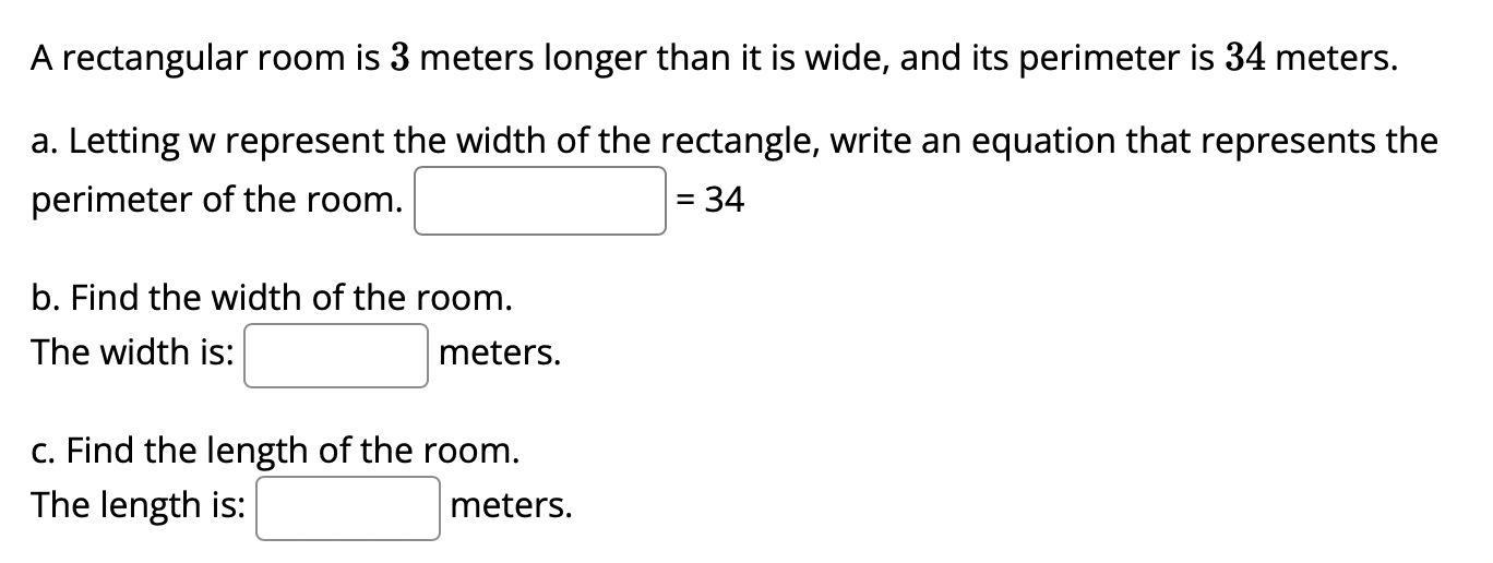 Solved A rectangular room is 3 ﻿meters longer than it is | Chegg.com