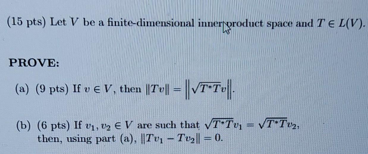 Solved (15 pts) Let V be a finite-dimensional inner product | Chegg.com