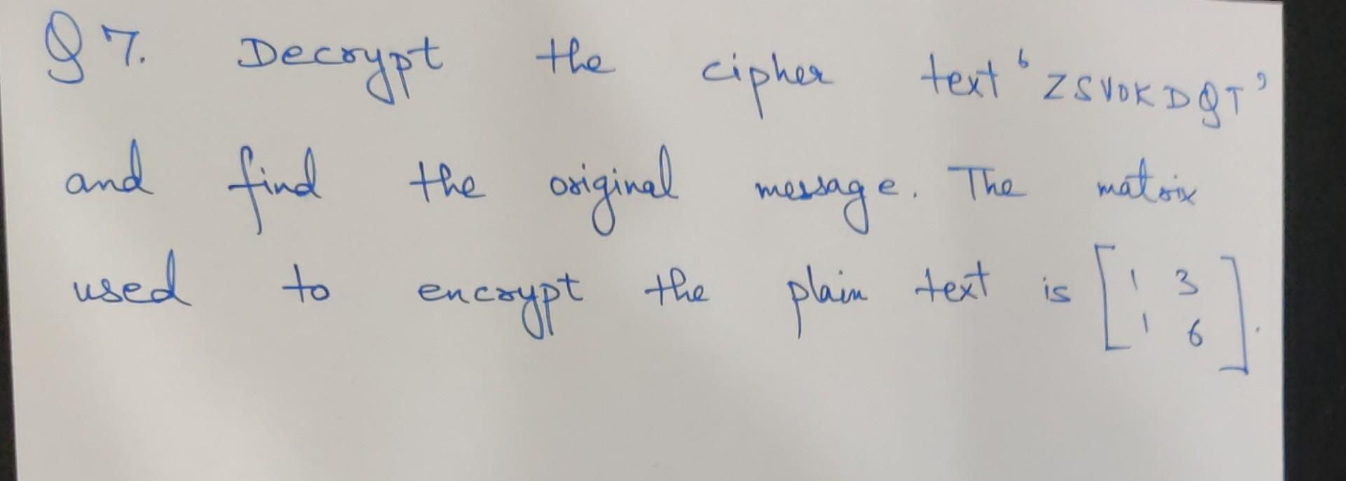 Solved the b 9 87. Decrypt and find cipher text "Z SVOK DOT | Chegg.com