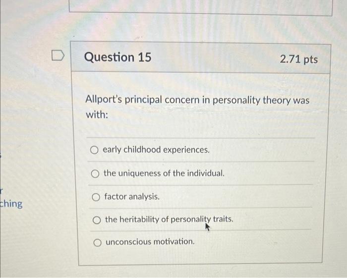 Solved Allport's principal concern in personality theory was | Chegg.com