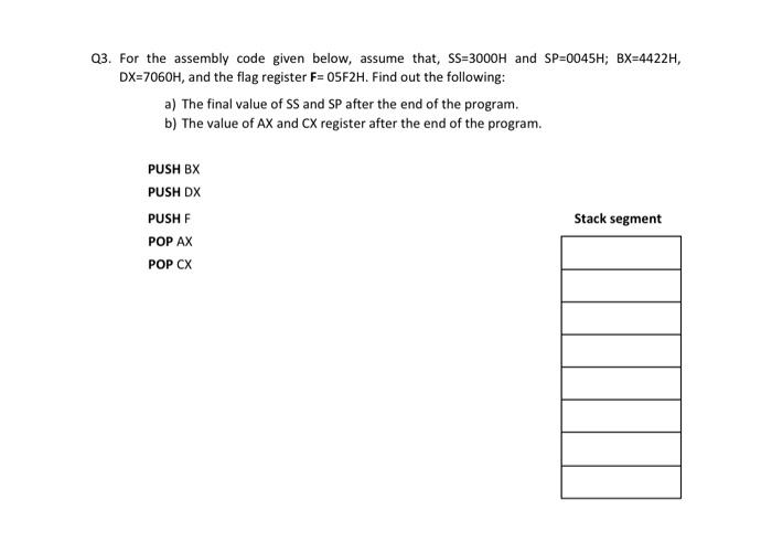 Solved Q3 For The Assembly Code Given Below Assume That 0199