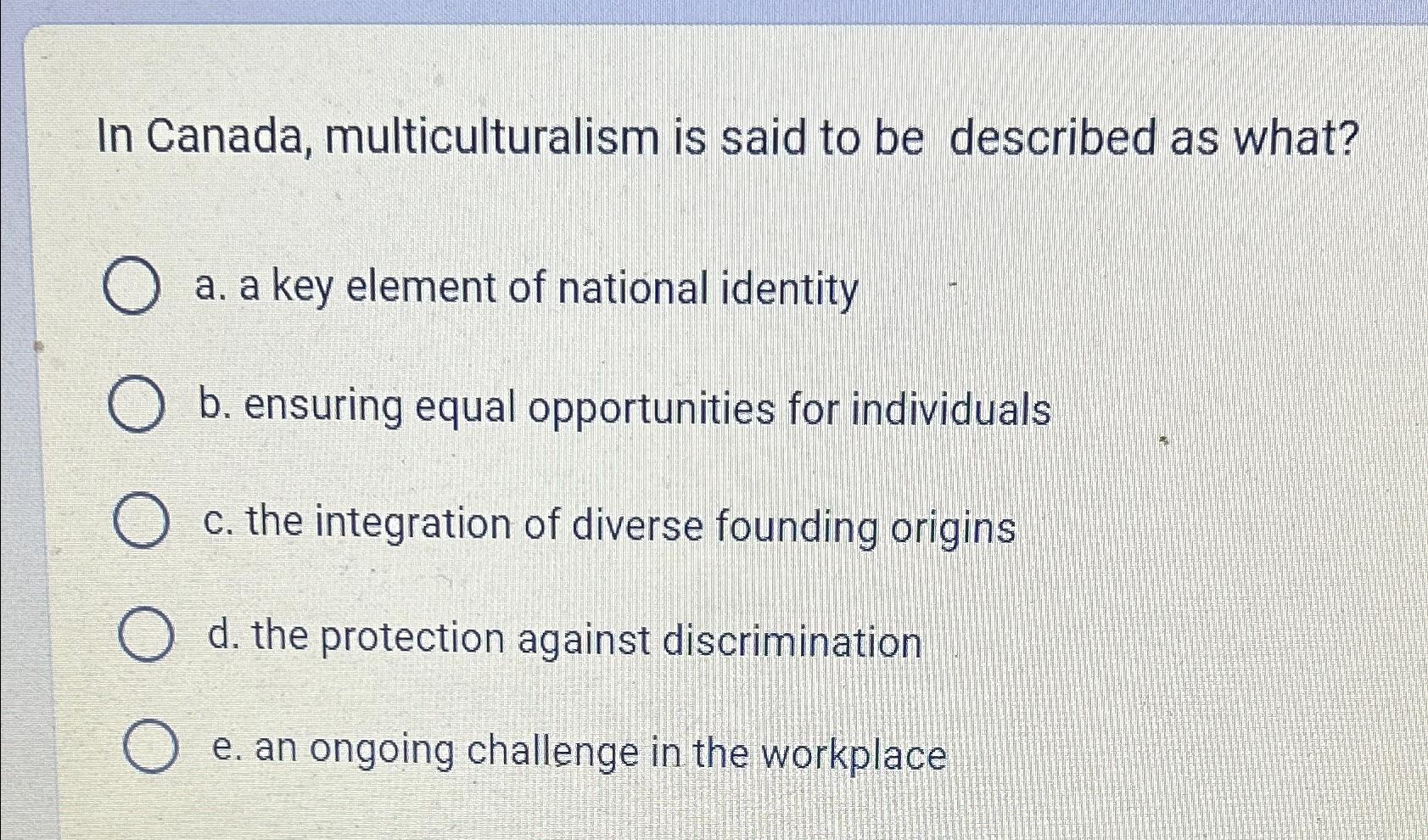 Solved In Canada, multiculturalism is said to be described | Chegg.com