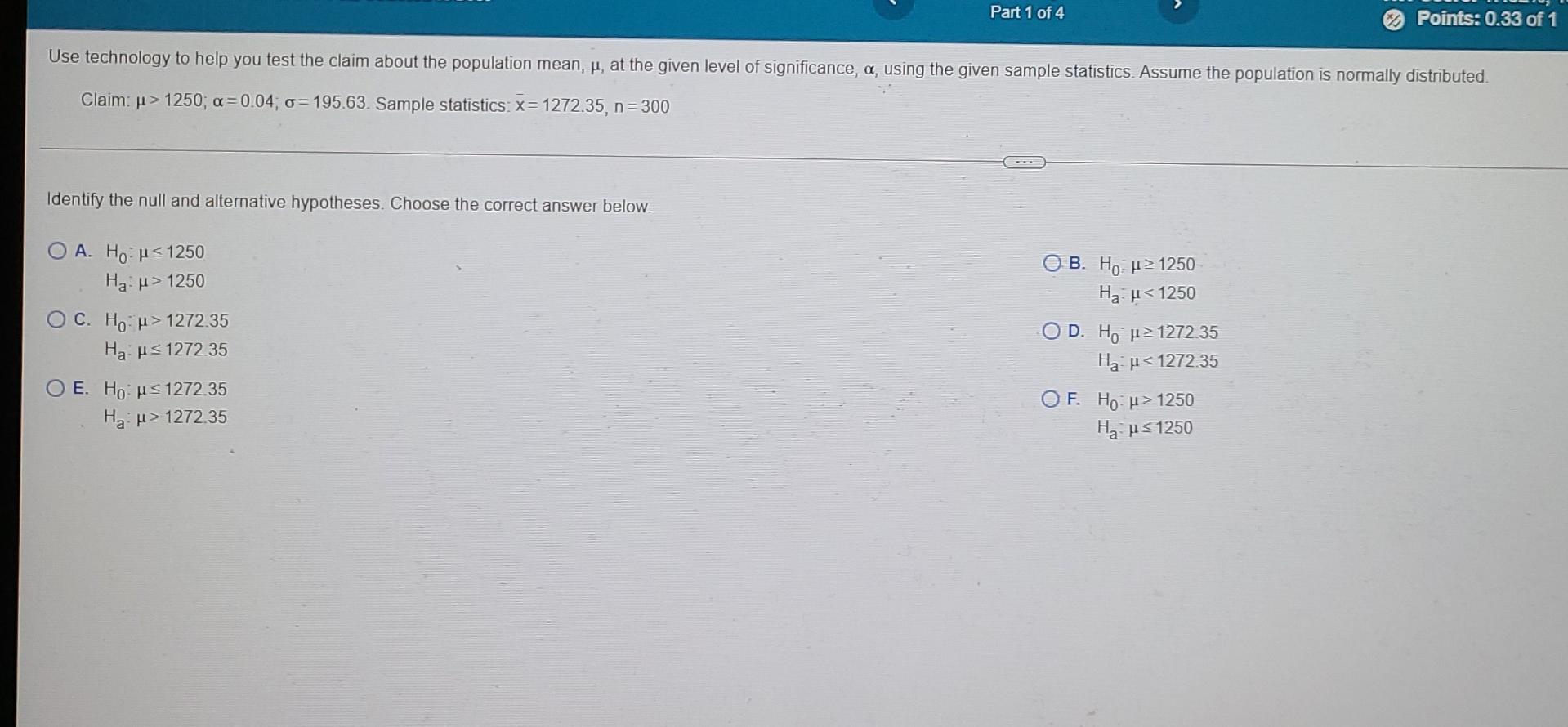 Solved Test the claim about the population mean, p, at the | Chegg.com