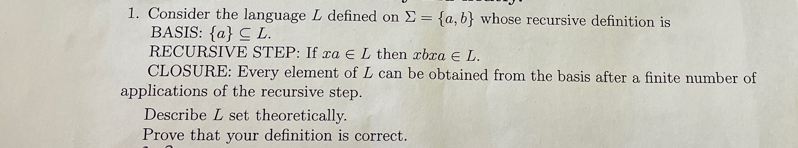 Solved Consider the language L ﻿defined on Σ={a,b} ﻿whose | Chegg.com